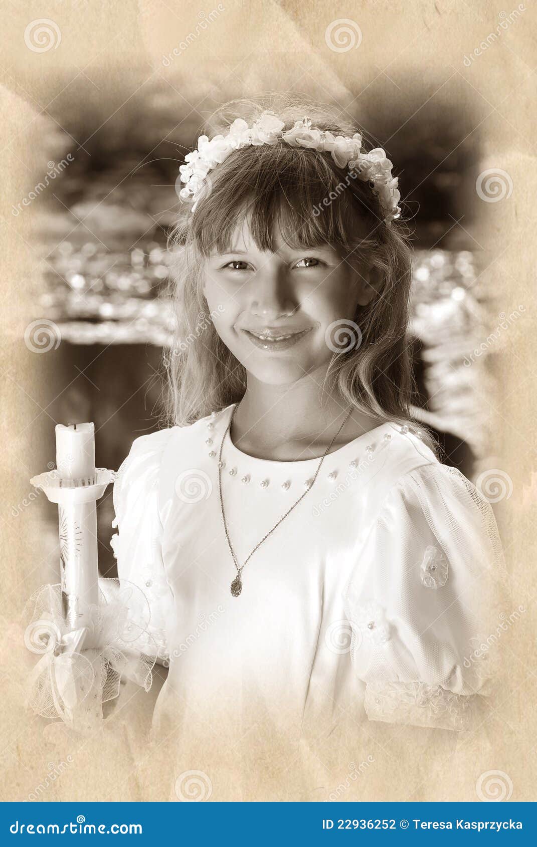 Girl Going To the First Holy Communion in Sepia Stock Photo - Image of ...