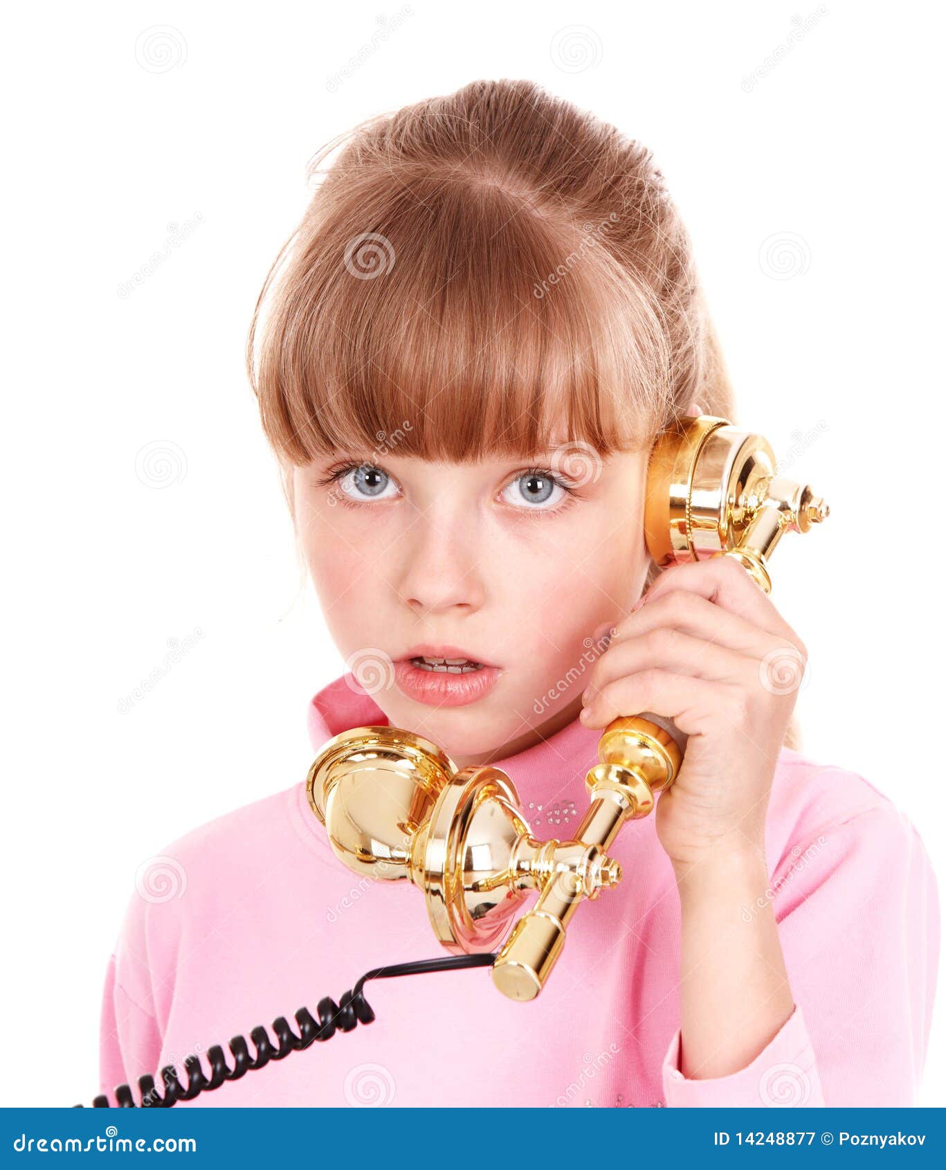 Girl with Gold Retro Telephone. Stock Image - Image of concepts, smile ...