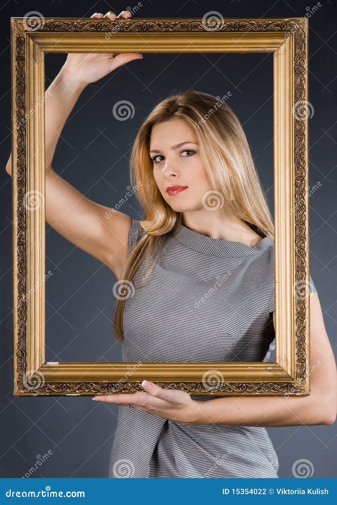 Girl with golden frame stock photo. Image of flirt, cute - 15354022