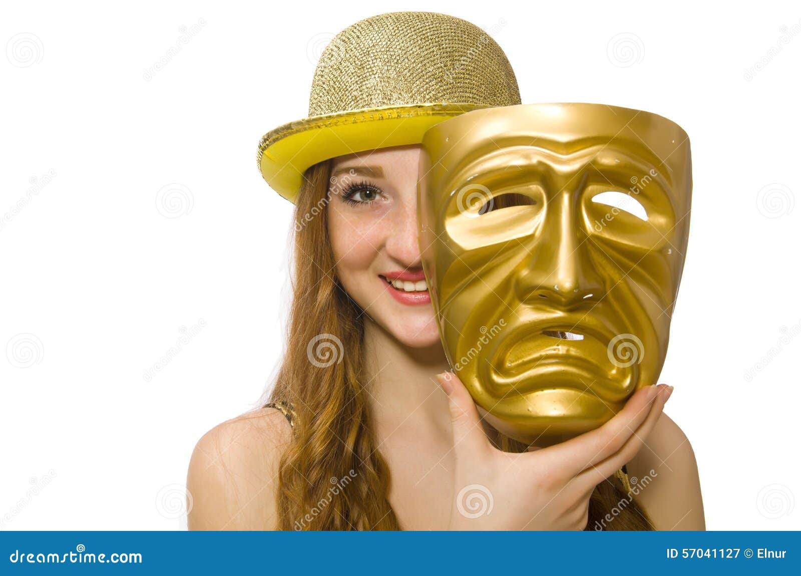 Girl in Golden Mask Isolated on the White Stock Image - Image of gown ...