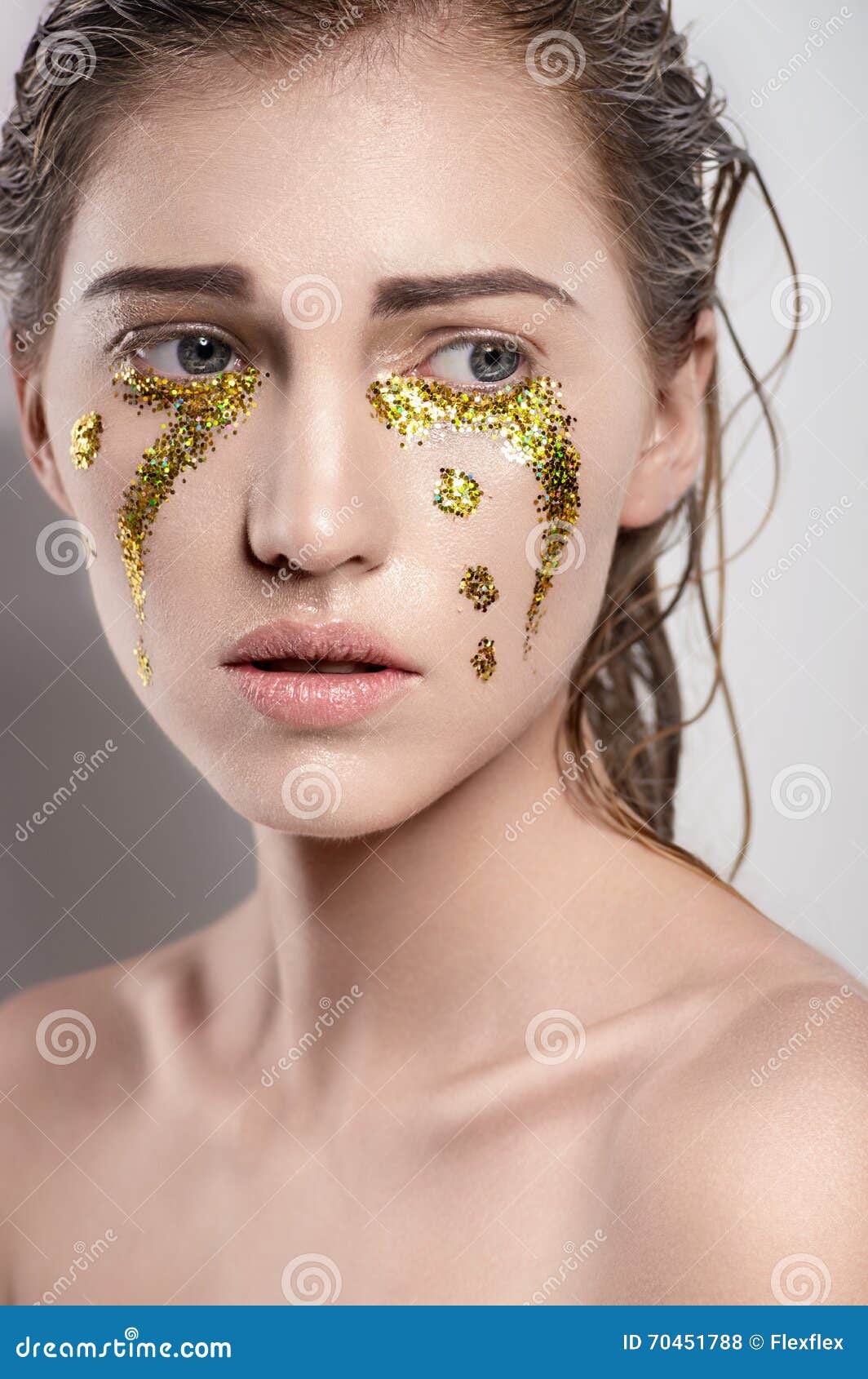 Girl with golden tear stock photo. Image of cute, female - 70451788