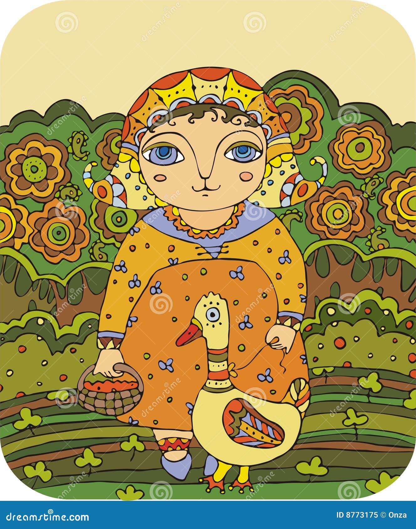 Girl and goose stock vector. Illustration of cute, girl - 8773175