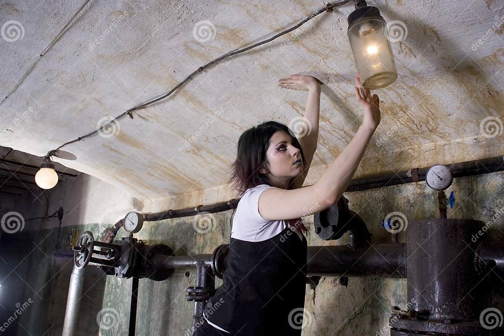 Girl - Goth in a Dirty Cellar Stock Photo - Image of beauty, caucasian ...