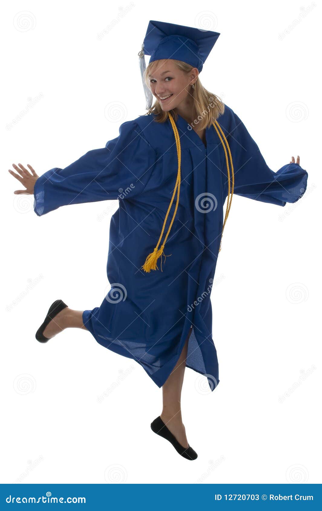 Girl graduate in blue gown stock image. Image of proud - 12720703