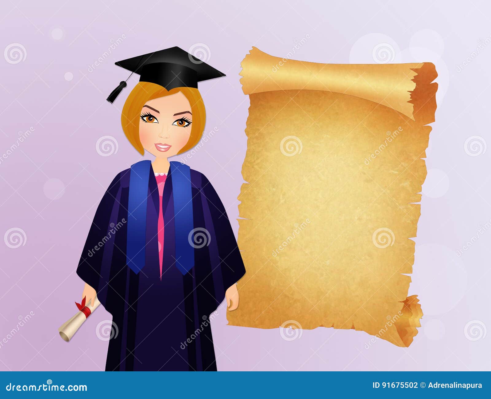 Girl Graduate with Parchment Stock Illustration - Illustration of ...