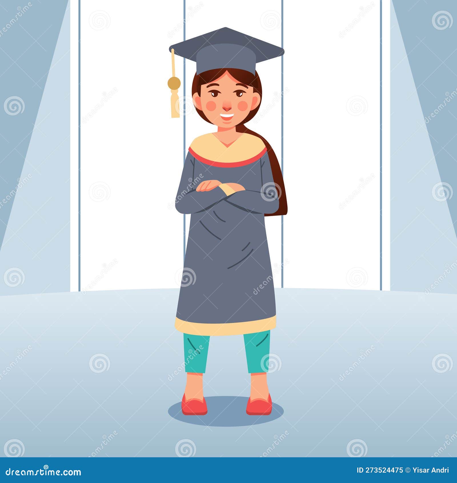 Girl Graduate Students Standing on Stage Flat Style Vector Illustration ...