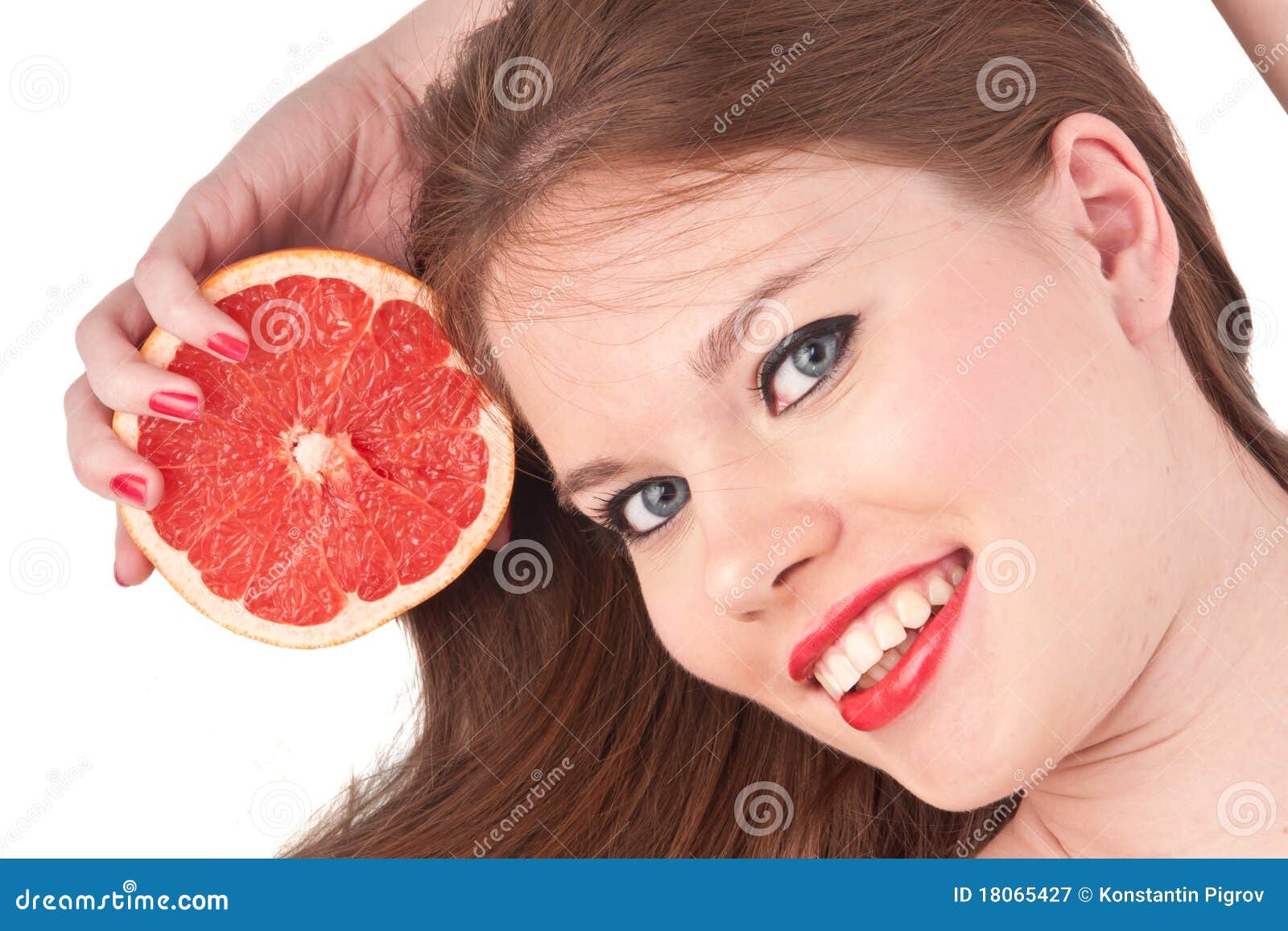 Girl and grapefruit stock image. Image of head, juice - 18065427