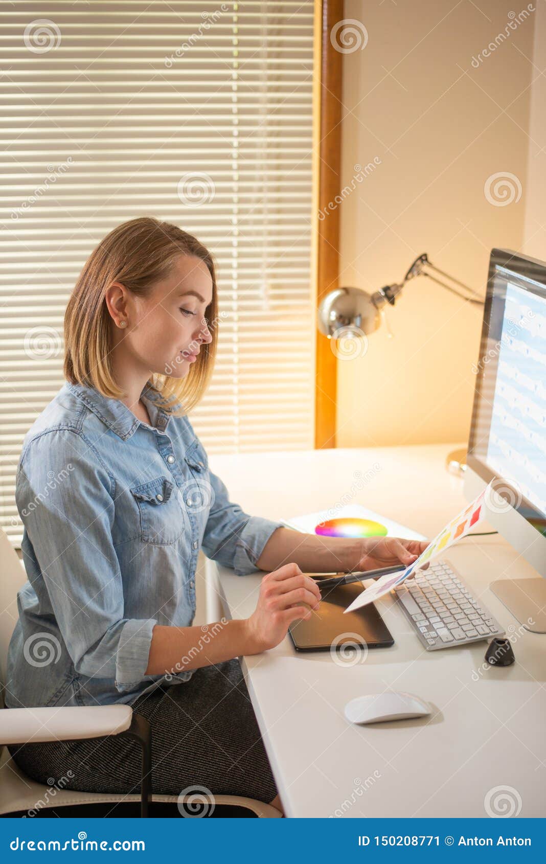 Girl Graphic Web Designer. Working on a Project. Work with Color Stock ...