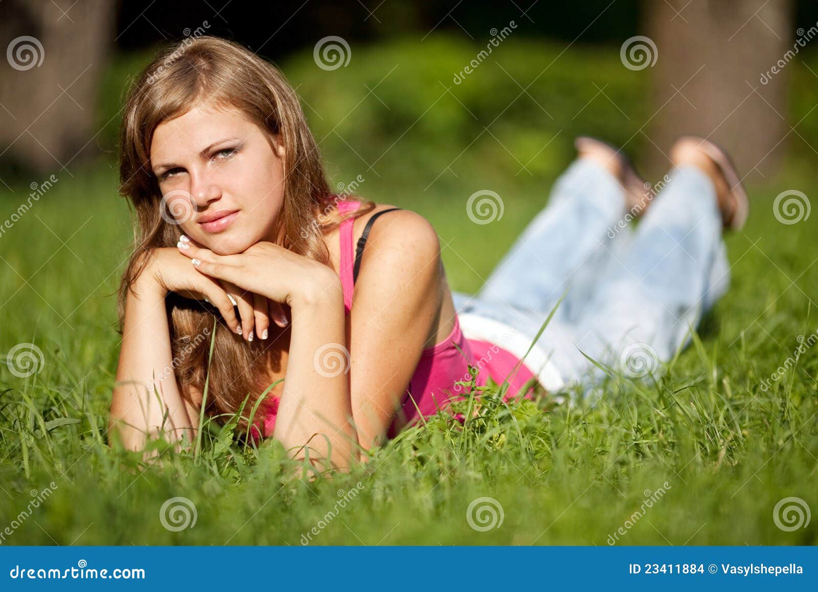 Girl on grass stock photo. Image of happy, pretty, grass - 23411884