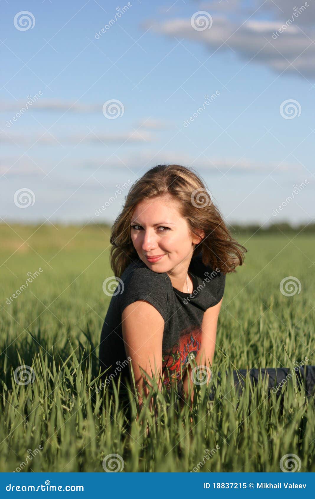 Girl in grass field stock image. Image of grass, young - 18837215