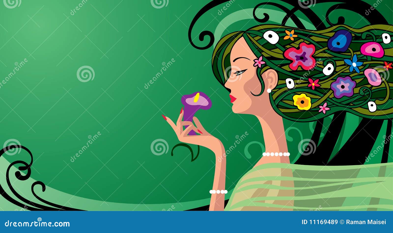 Girl in green stock vector. Illustration of profile, modern - 11169489