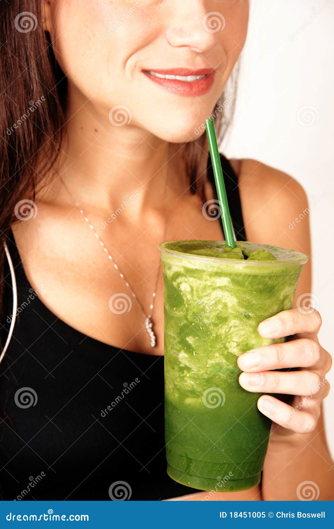 Girl Holds Green Fruit Food Smoothie Smiling Stock Image - Image of ...