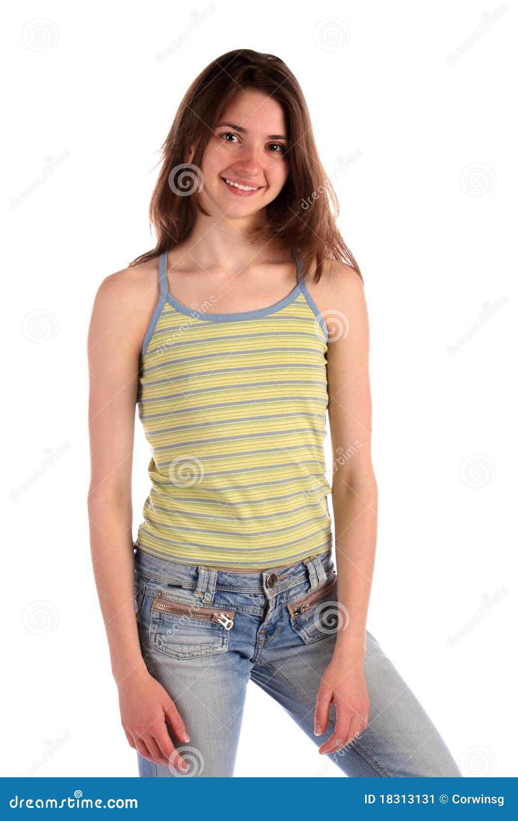 Girl In Green Stripy Top Posing Stock Image Image Of Striped Casual