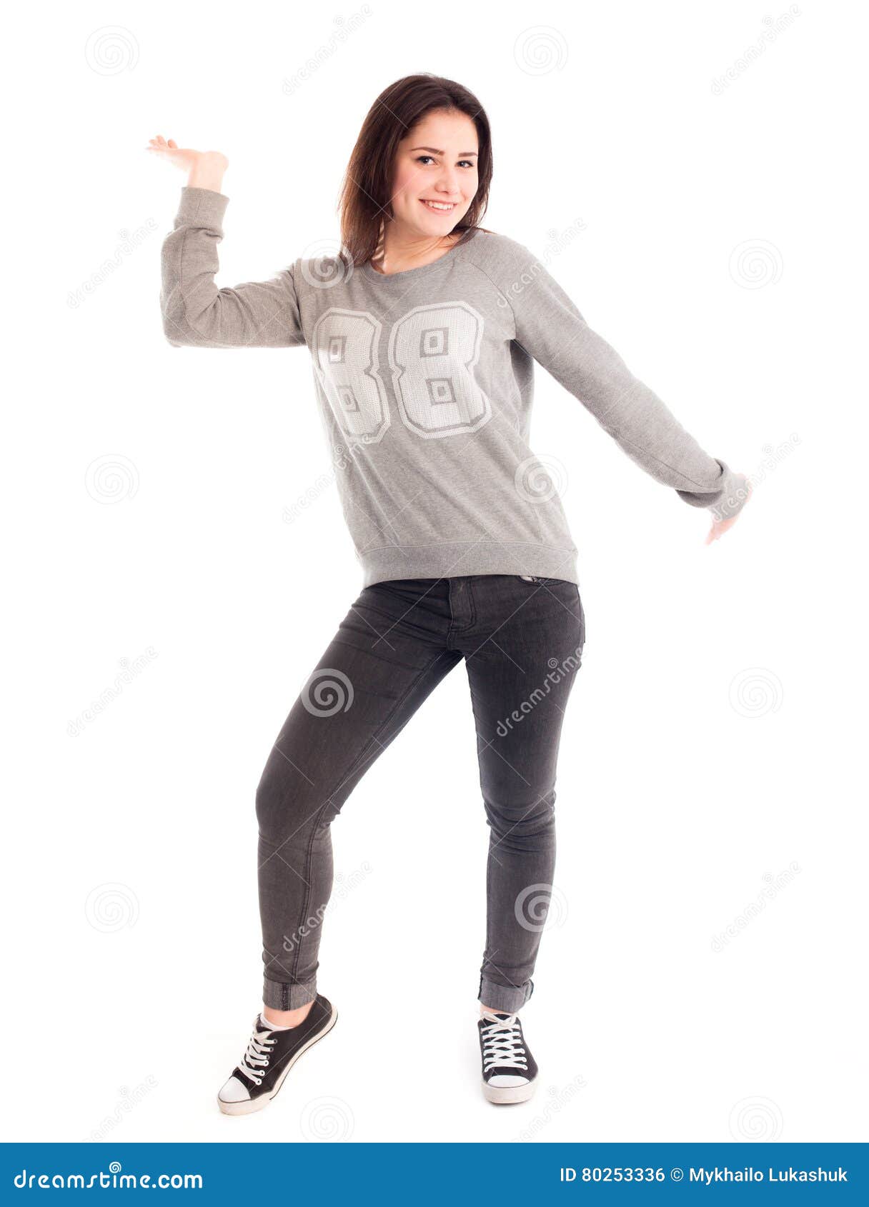 Girl in Grey Sweater Dance Isolated Stock Photo - Image of autumn ...