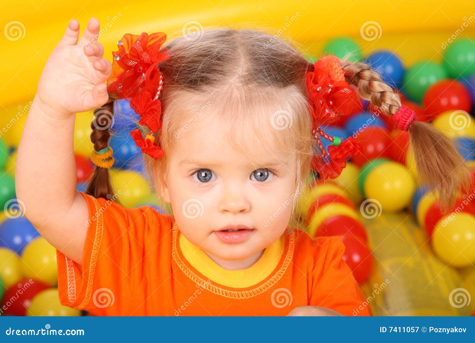 Girl. Group of Color Ball Background. Stock Image - Image of abundance ...