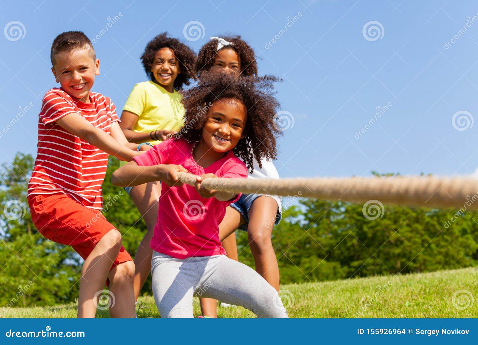 Girl with Group Portrait Pull Strong Rope in Game Stock Photo - Image ...