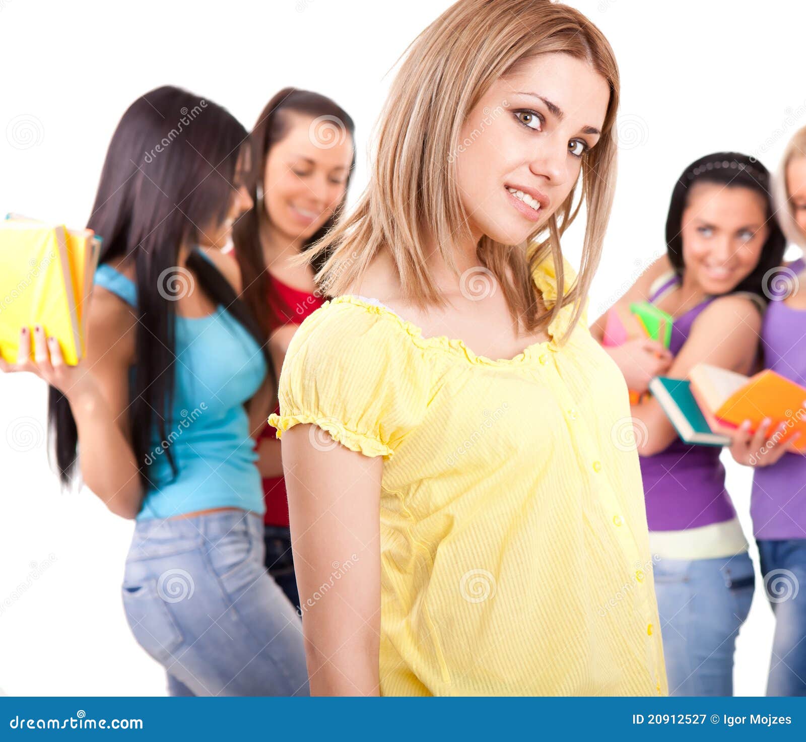 Girl and a Group of University Students Stock Image - Image of friendly ...