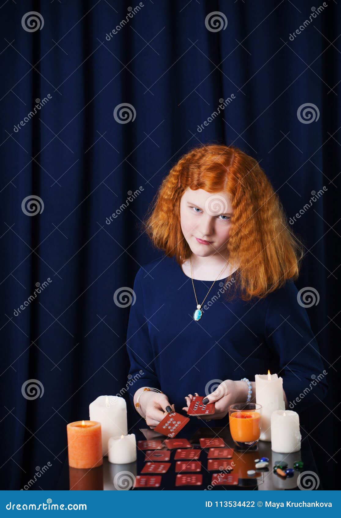 Girl guessing on cards stock photo. Image of beautiful - 113534422