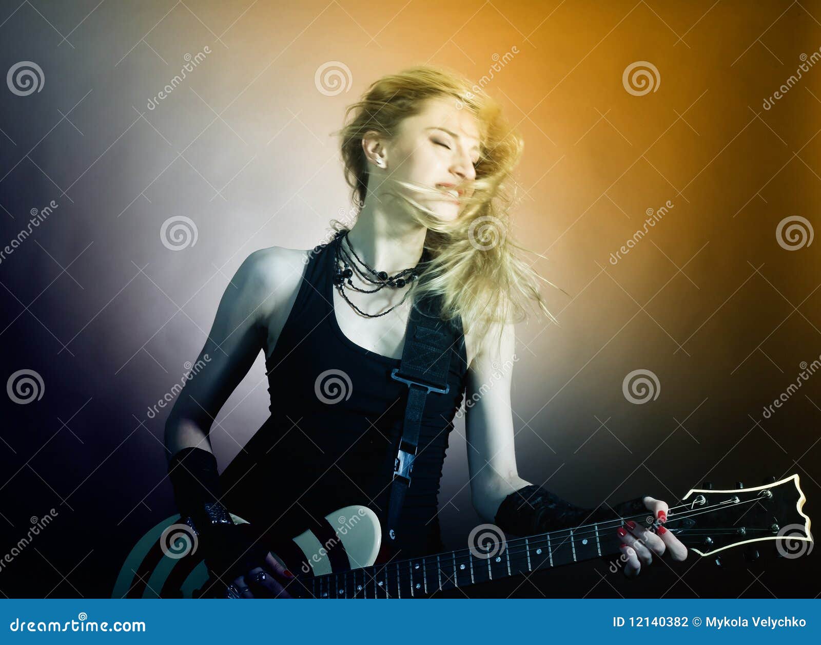Girl with guitar stock photo. Image of instrument, sing - 12140382