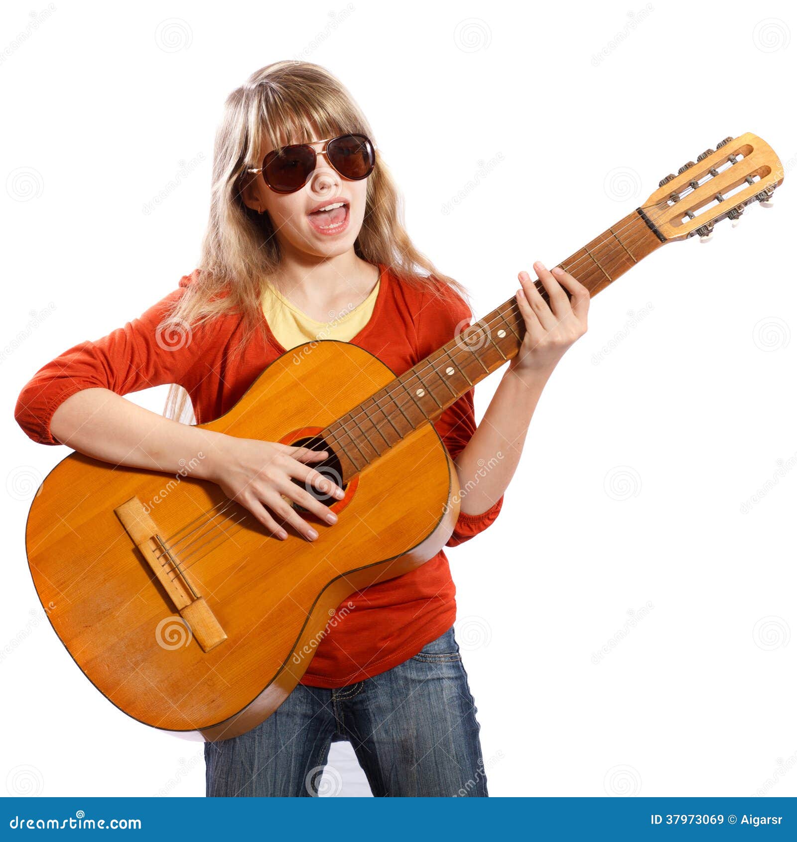 Girl with a guitar stock image. Image of beautiful, girl - 37973069
