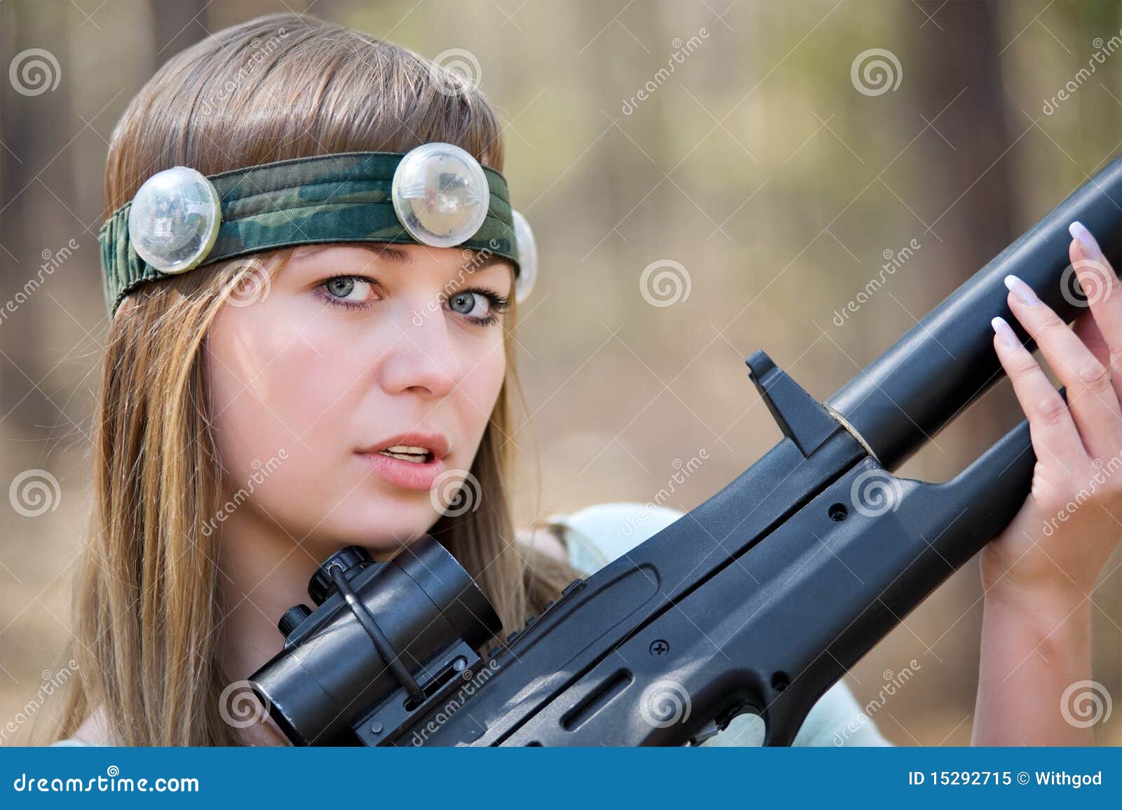 Girl with gun stock image. Image of pretty, adult, battle - 15292715