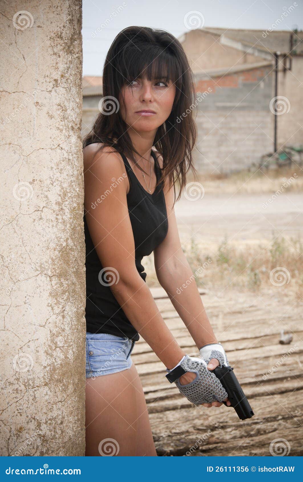 Girl with gun stock photo. Image of trigger, weapon, boulder - 26111356