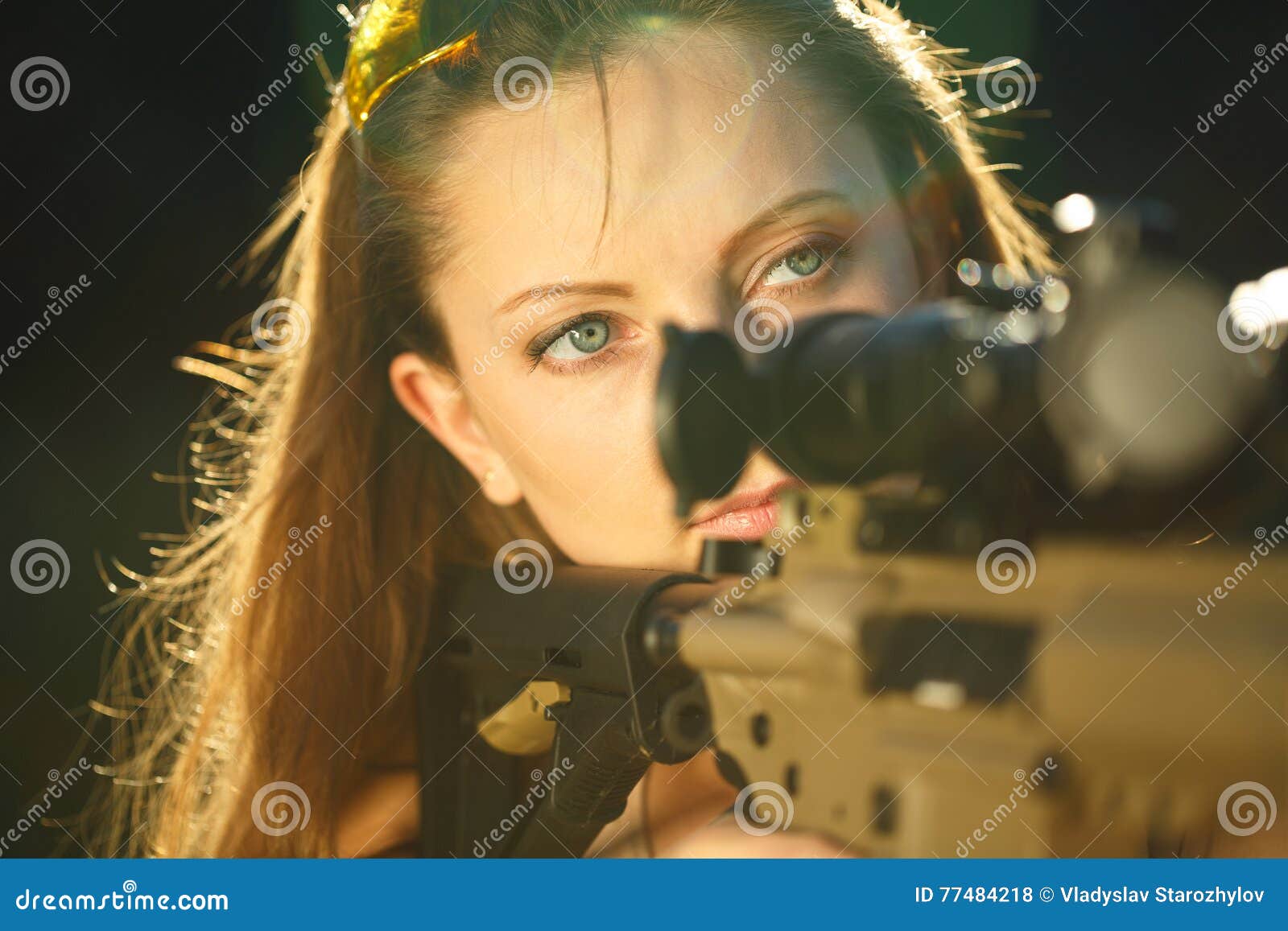 Girl with a Gun for Trap Shooting Aiming at a Target Stock Photo ...