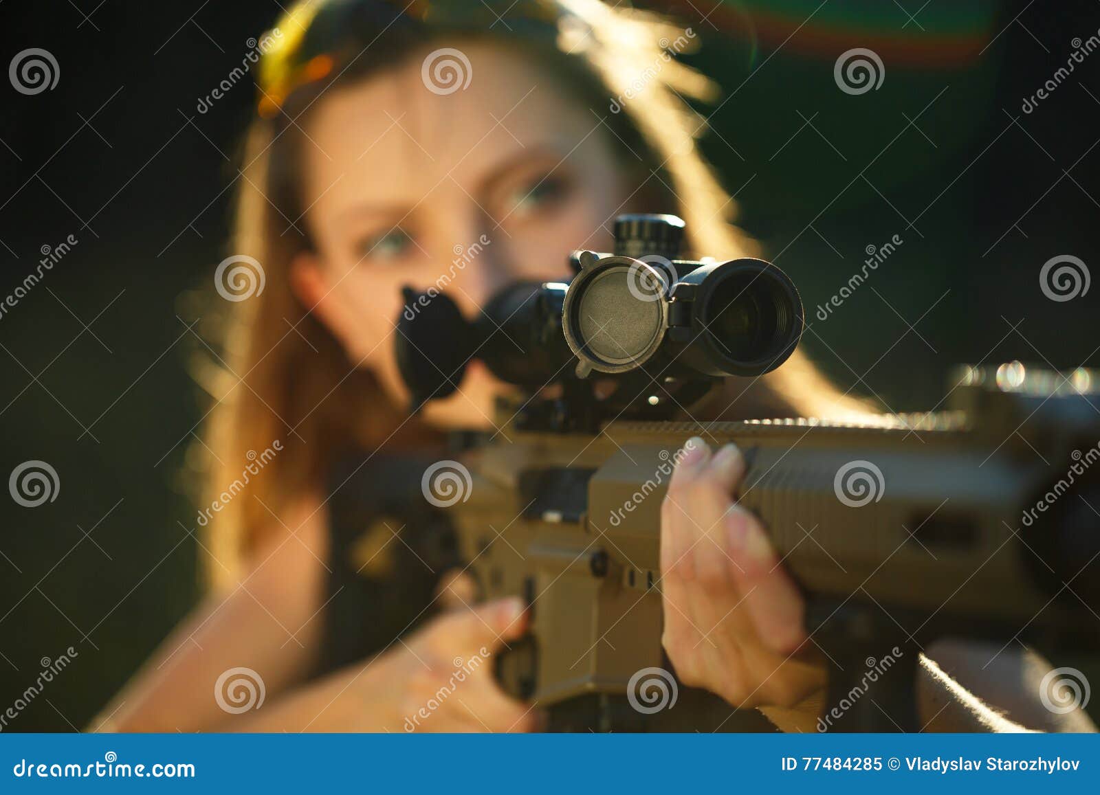 Girl with a Gun for Trap Shooting Aiming at a Target Stock Image ...