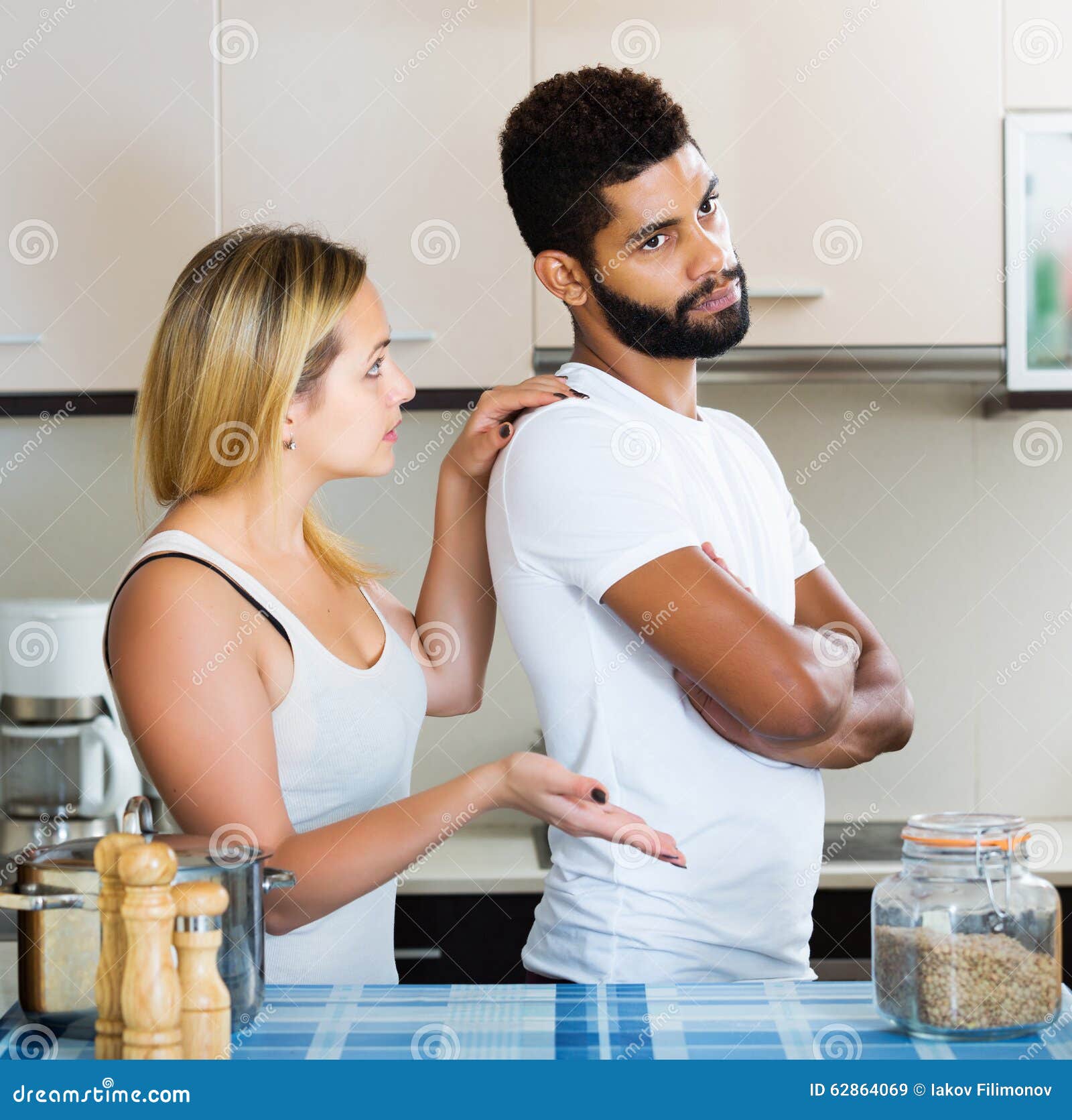 Girl and guy after argue stock image. Image of family - 62864069
