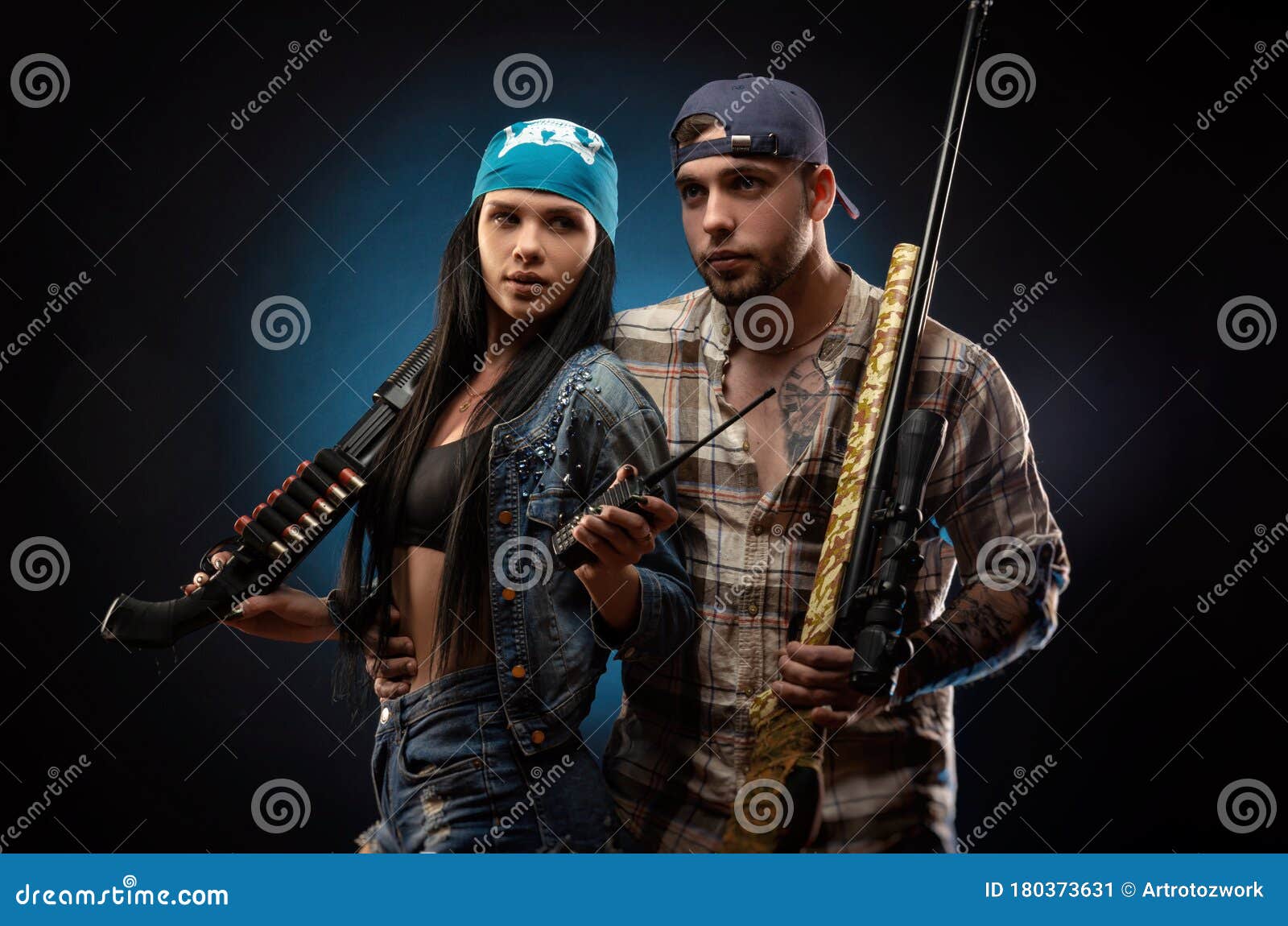 A Girl and a Guy with a Gun Stock Image - Image of serious, residents ...