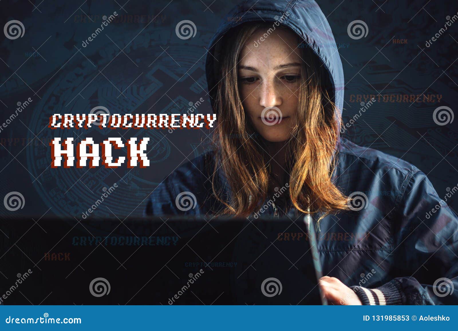 Girl Hacker In A Hood Typing Program Code While Committing A Cybercrime