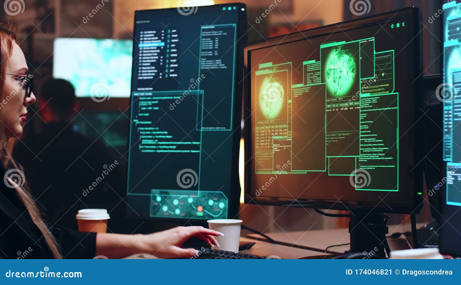 Girl Hacker Sitting at Her Super Computer Stock Video - Video of ...