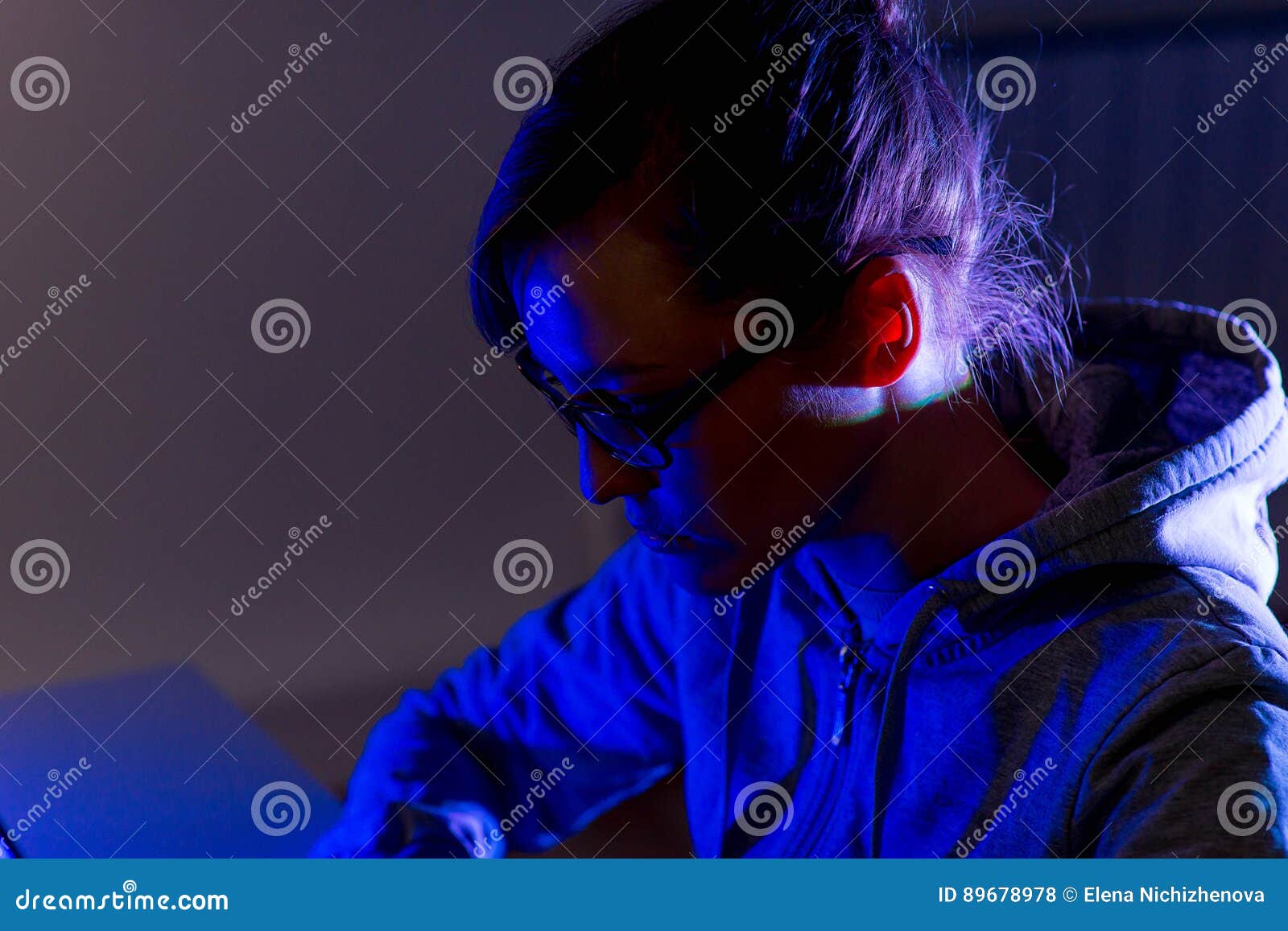 A girl hacker stock photo. Image of software, indoors - 89678978
