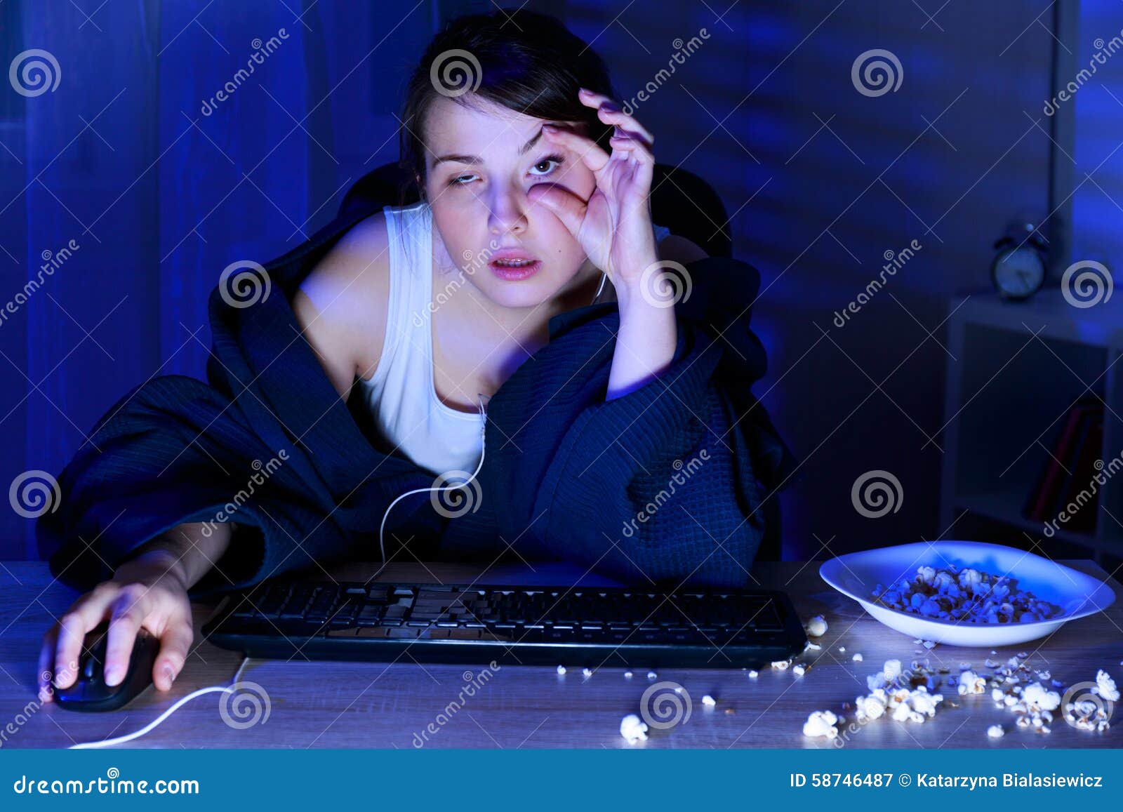 Girl half sleep stock image. Image of bedroom, eyes, computer - 58746487