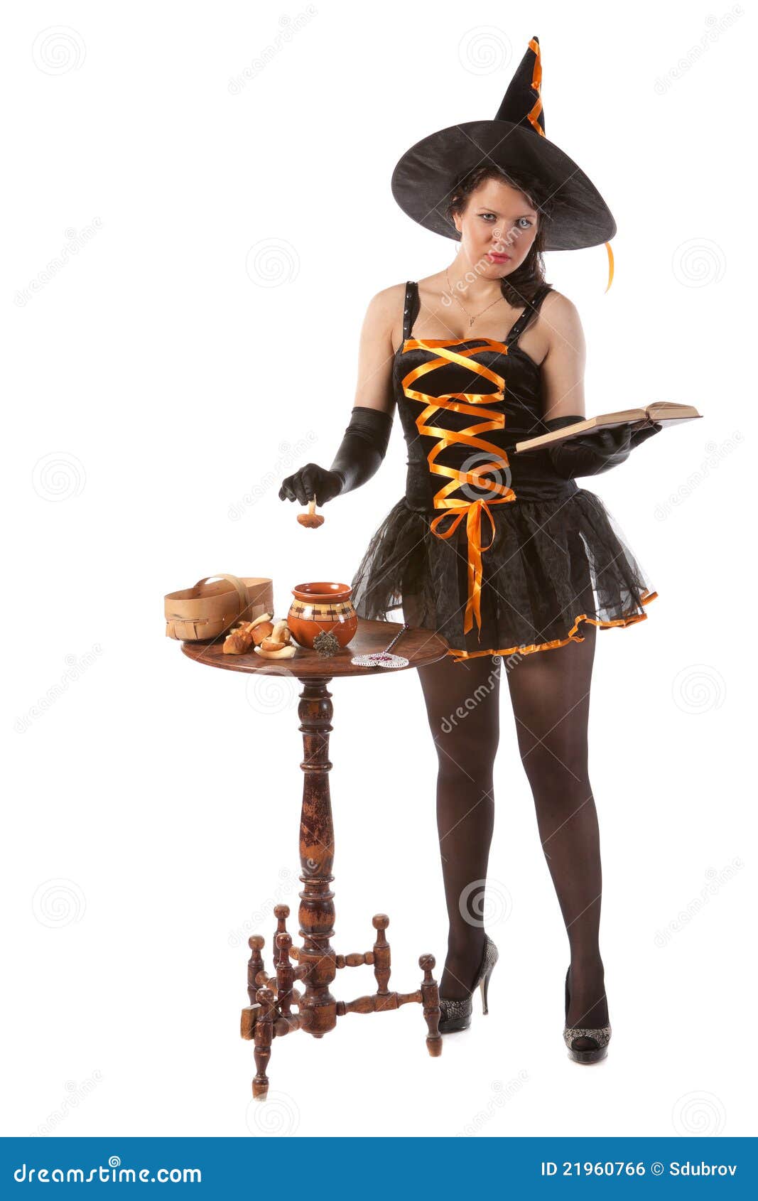 Girl in Halloween Witch Costume Prepares a Potion Stock Photo - Image ...