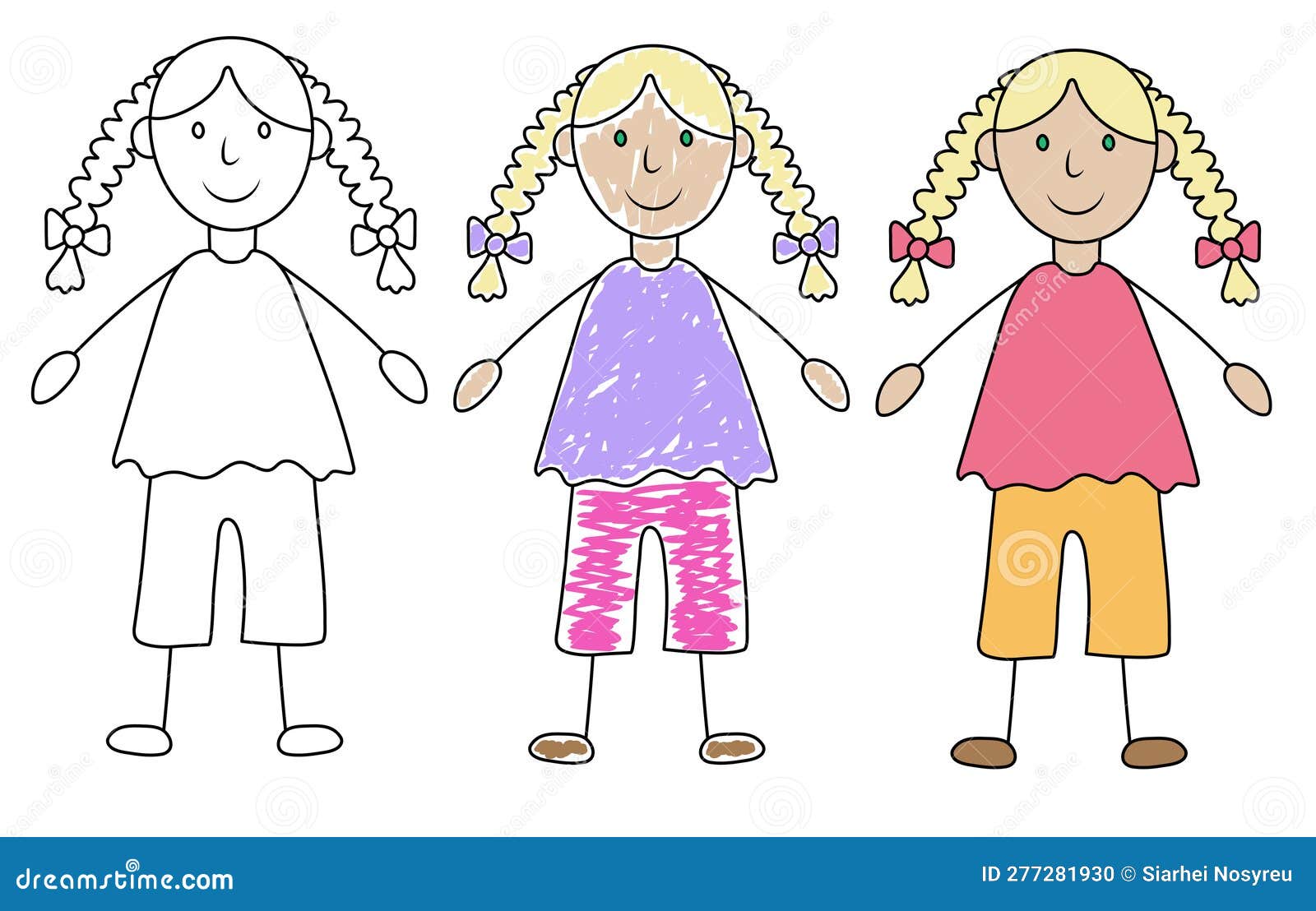 Girl in Hand Drawn Style , Kid S Drawing. Vector Illustration Stock ...