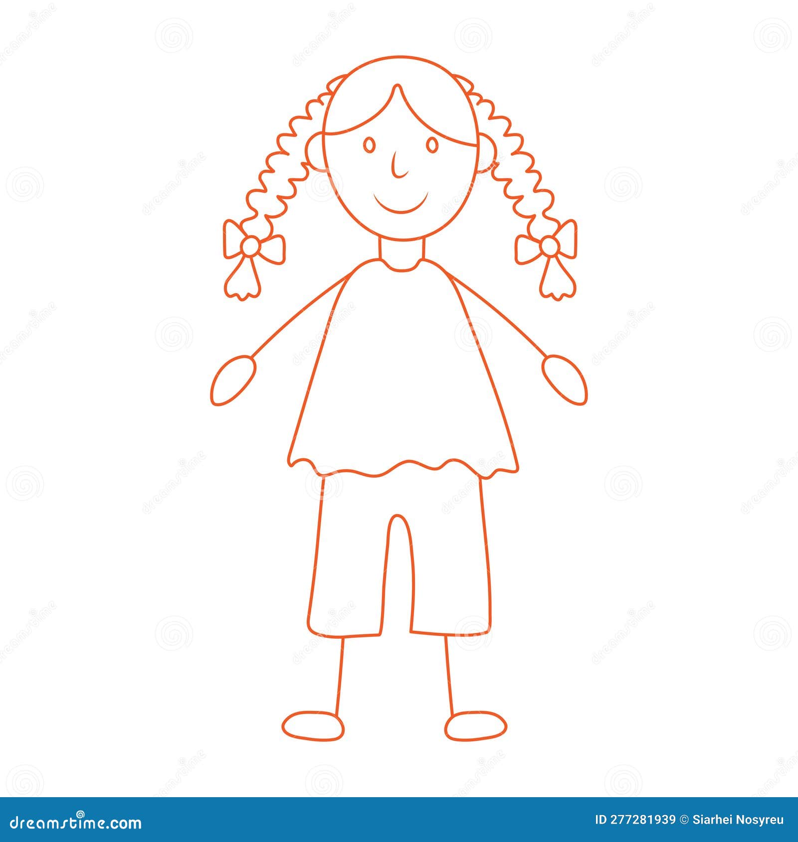 Girl in Hand Drawn Style , Kid S Drawing. Vector Illustration Stock ...