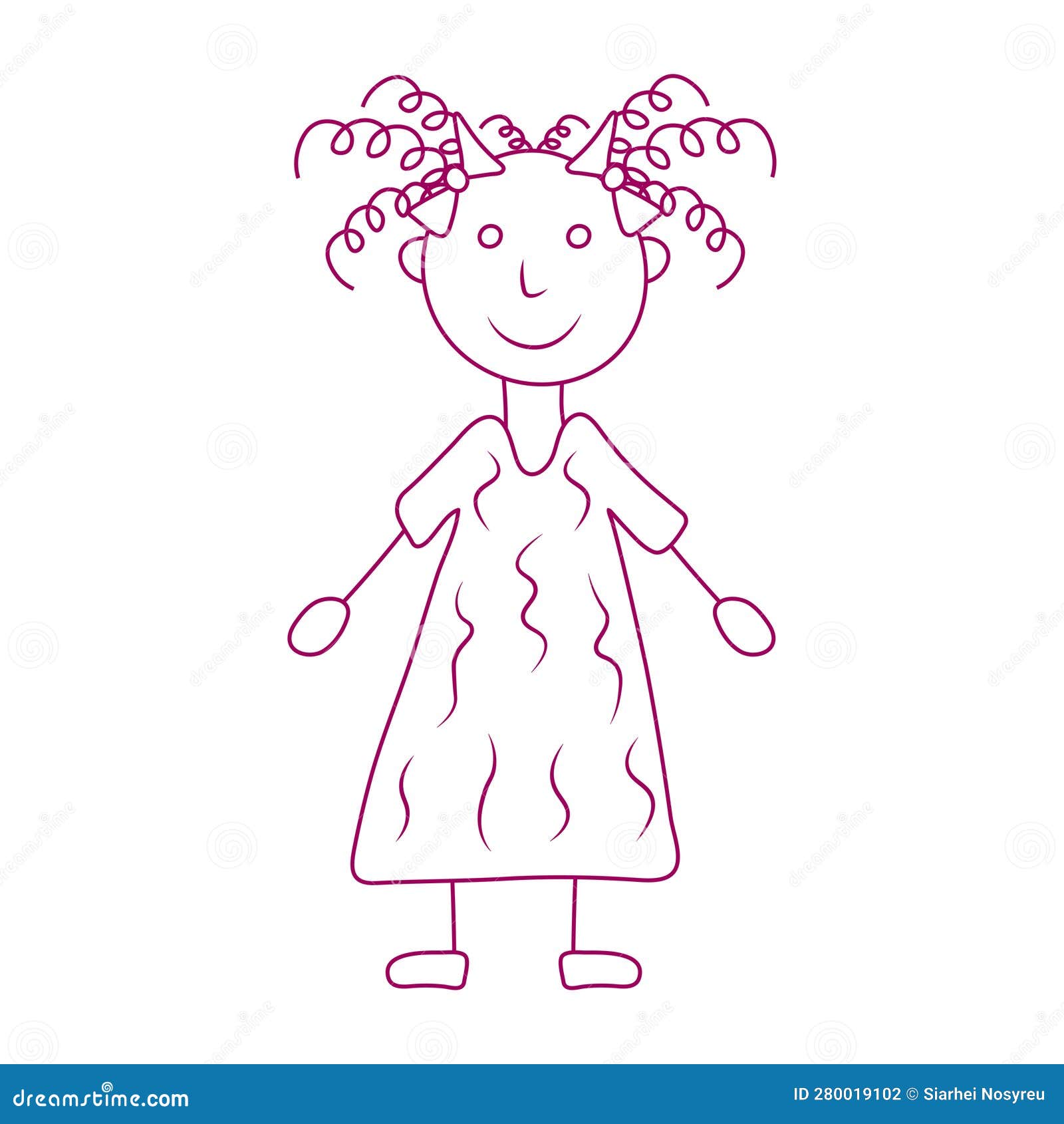 Girl in Hand Drawn Style , Kid S Drawing. Vector Illustration Stock ...