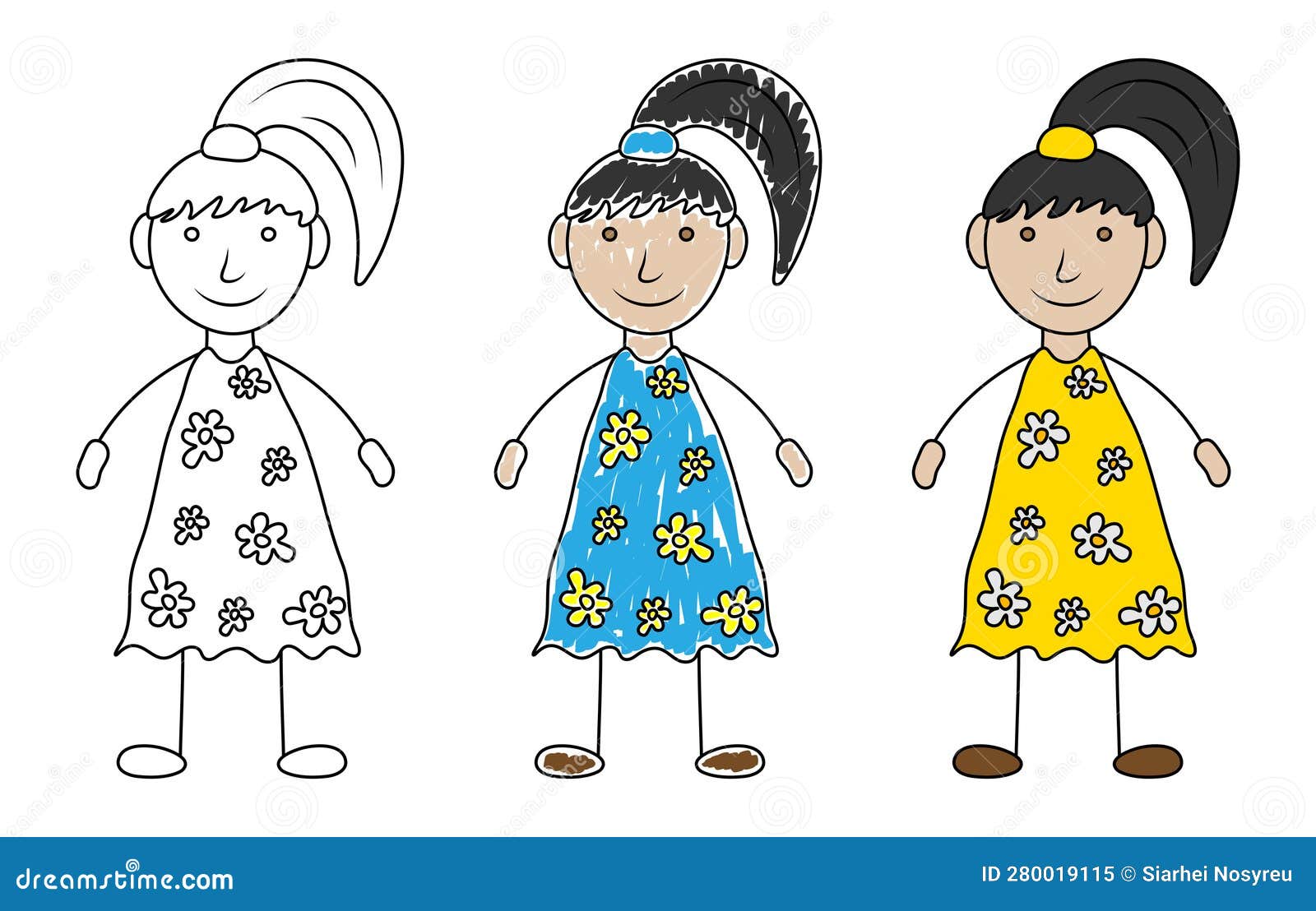 Girl in Hand Drawn Style , Kid S Drawing. Vector Illustration Stock ...