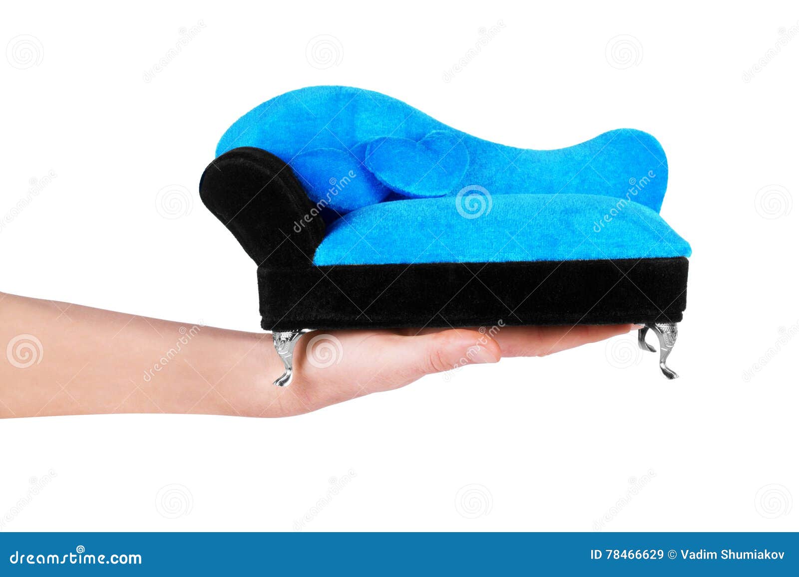 Girl Hand Holding Mini Sofa Isolated on White Background Stock Image ...