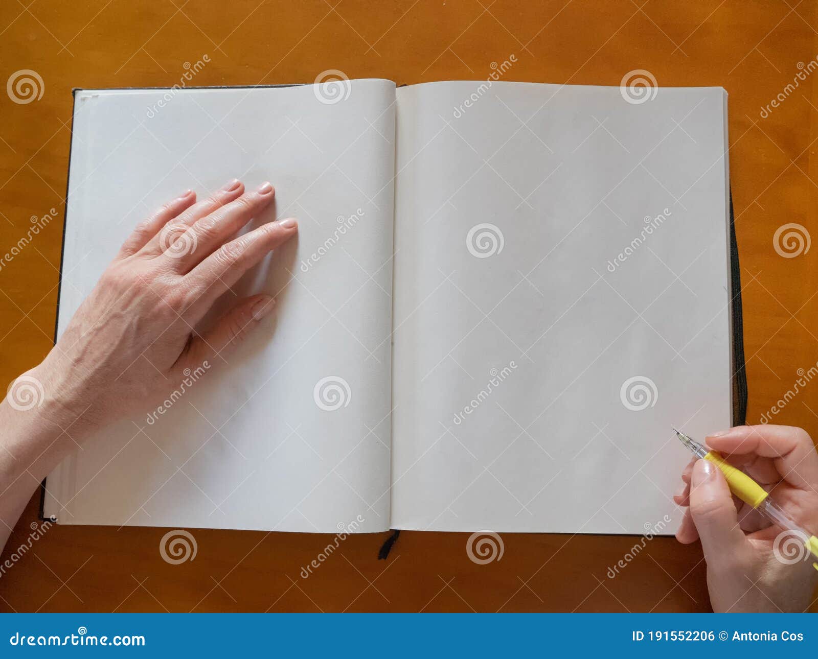 Girl Hand Writing or Drawing on Blank Notepad Stock Photo - Image of ...