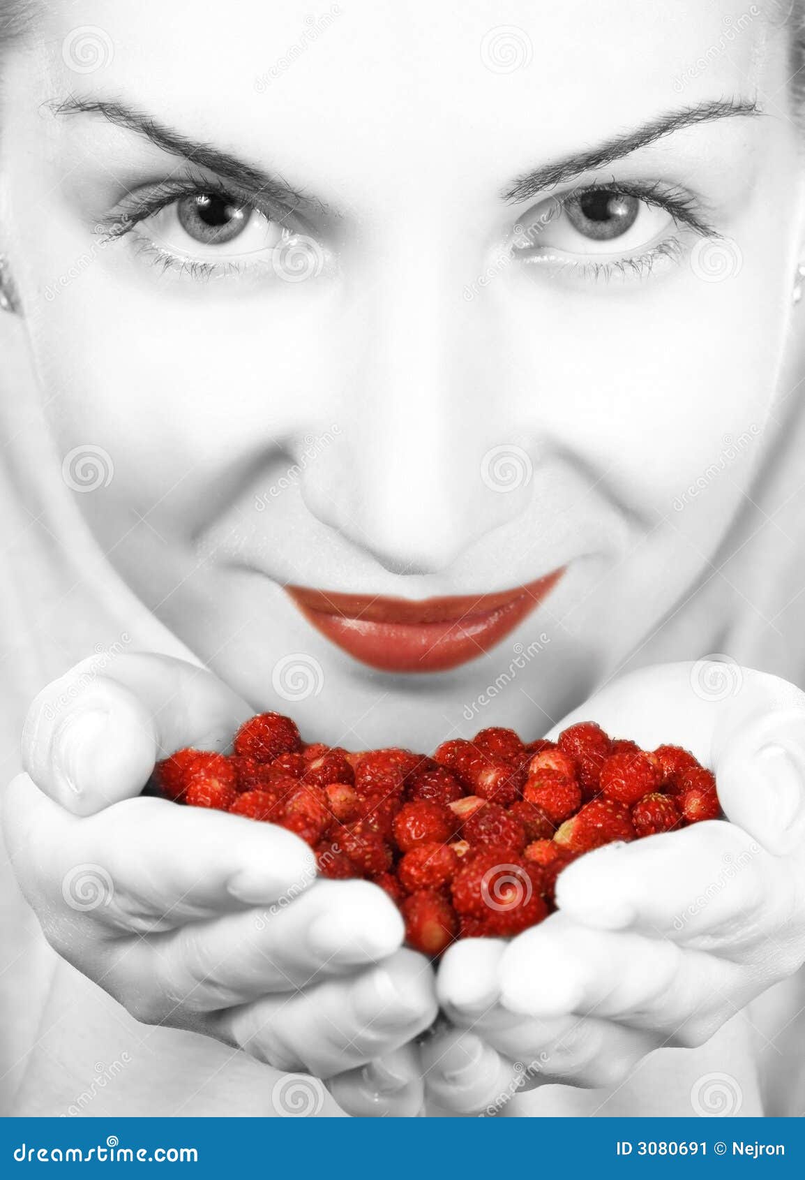 Girl with a Handful of Beries Stock Image - Image of body, female: 3080691