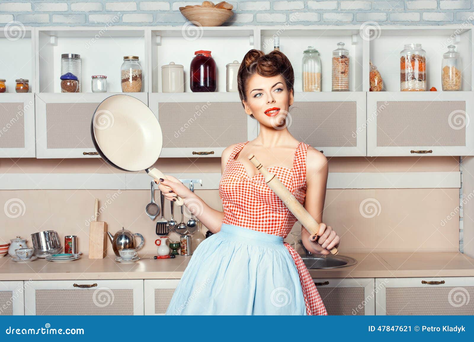 The Girl in the Hands of a Rolling Pin Pan. Stock Image - Image of ...
