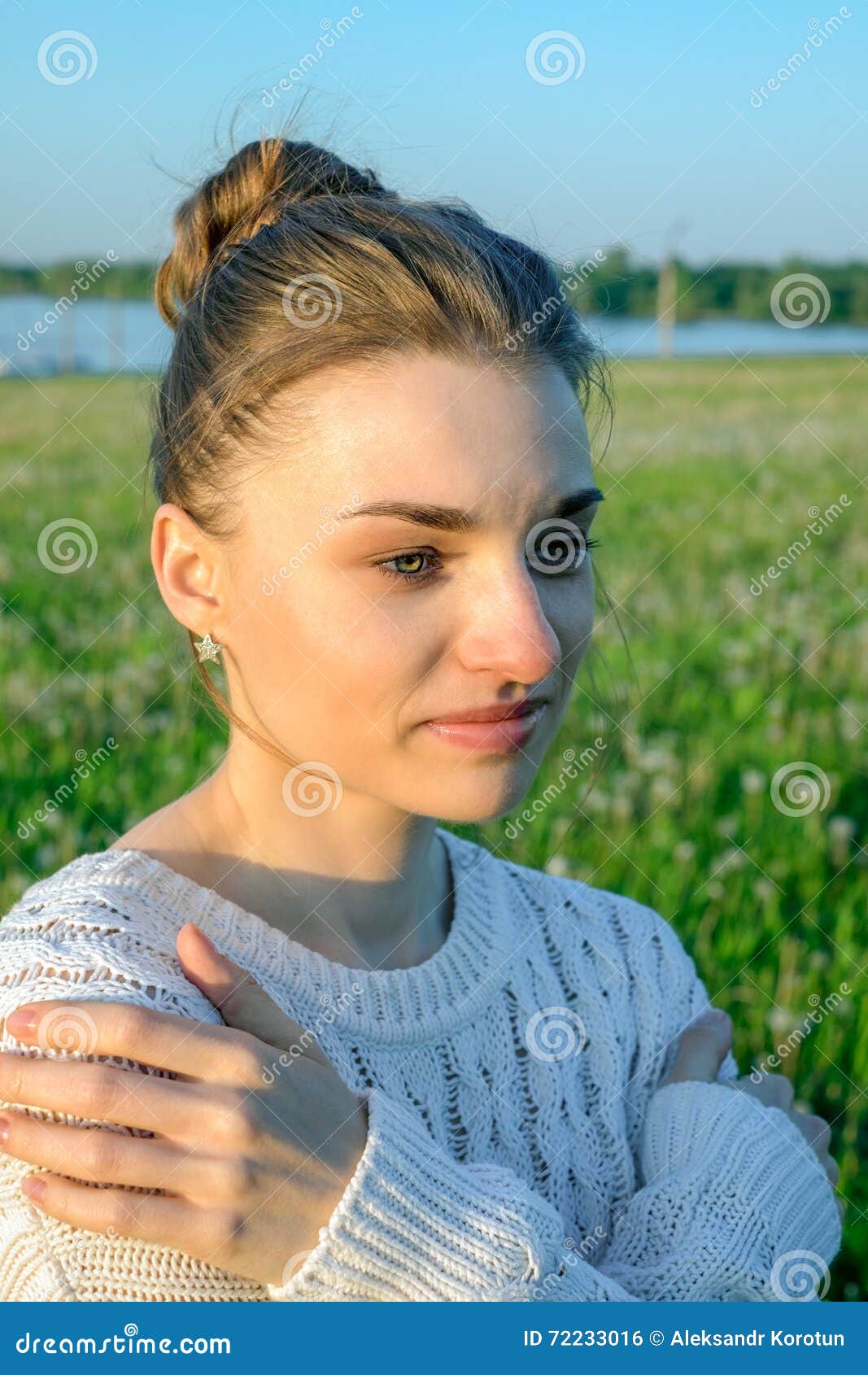 Girl with Hands on Shoulders Standing Outdoors Day Stock Photo - Image ...
