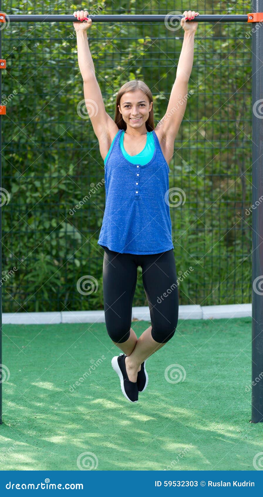 Girl Hanging on Horizontal Bar Stock Image - Image of jogging ...