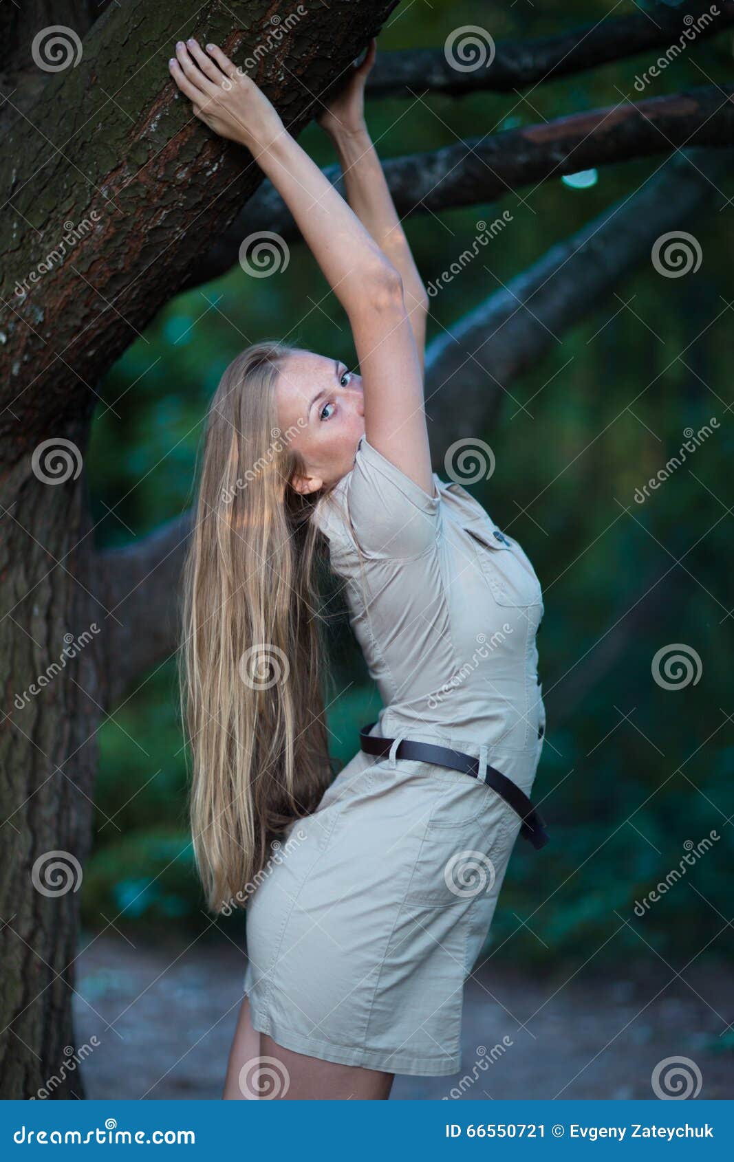 Girl Hanging on the Tree Branch Stock Image - Image of haired, fruit ...