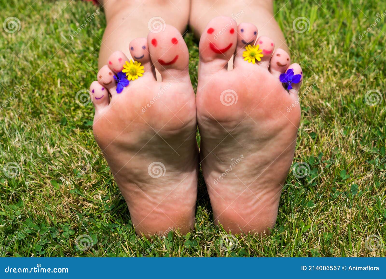 Girl Has Flowers between Her Feet Stock Image - Image of background ...