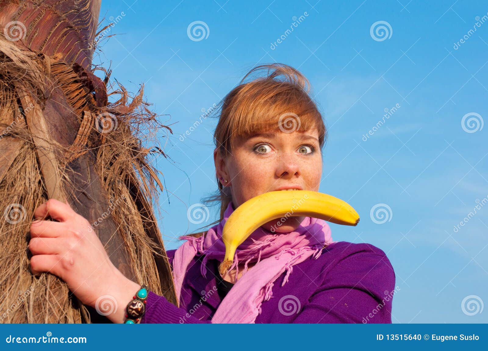 Girl has fun with a banana stock photo. Image of girl - 13515640