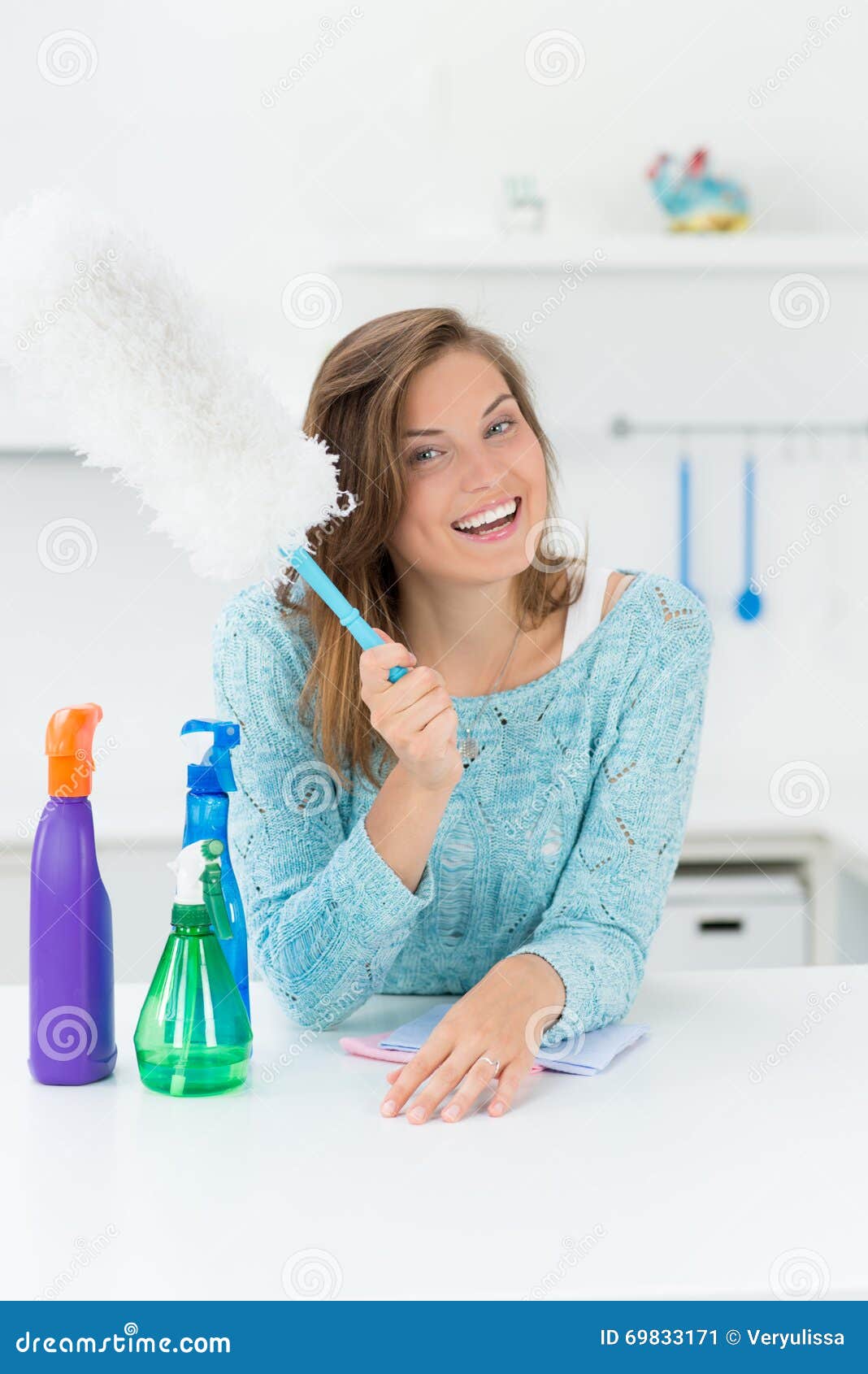 Girl Has Fun by Cleaning a Home Stock Image - Image of clean, maid ...