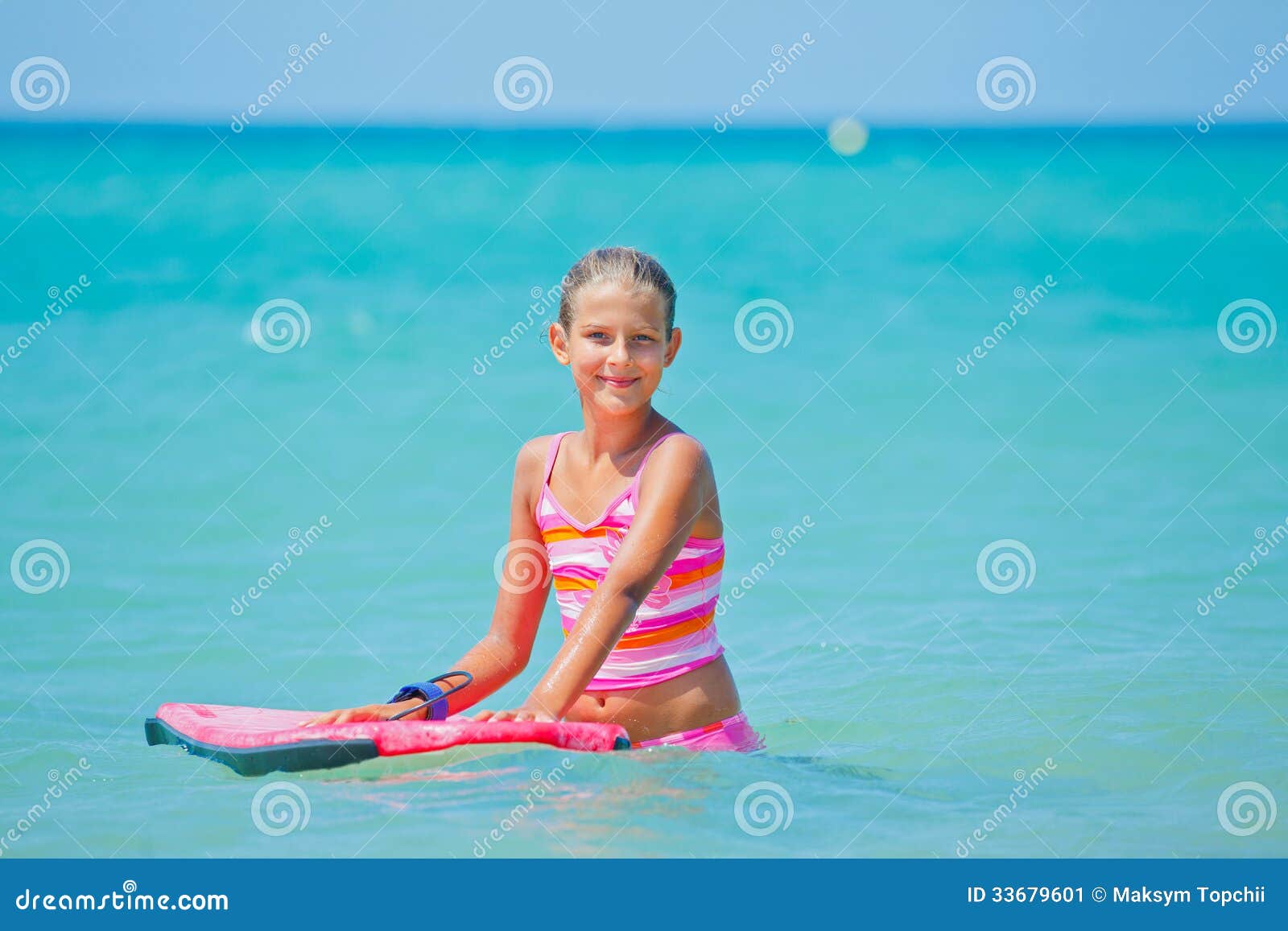 Girl Has Fun with the Surfboard Stock Image - Image of movement, body ...